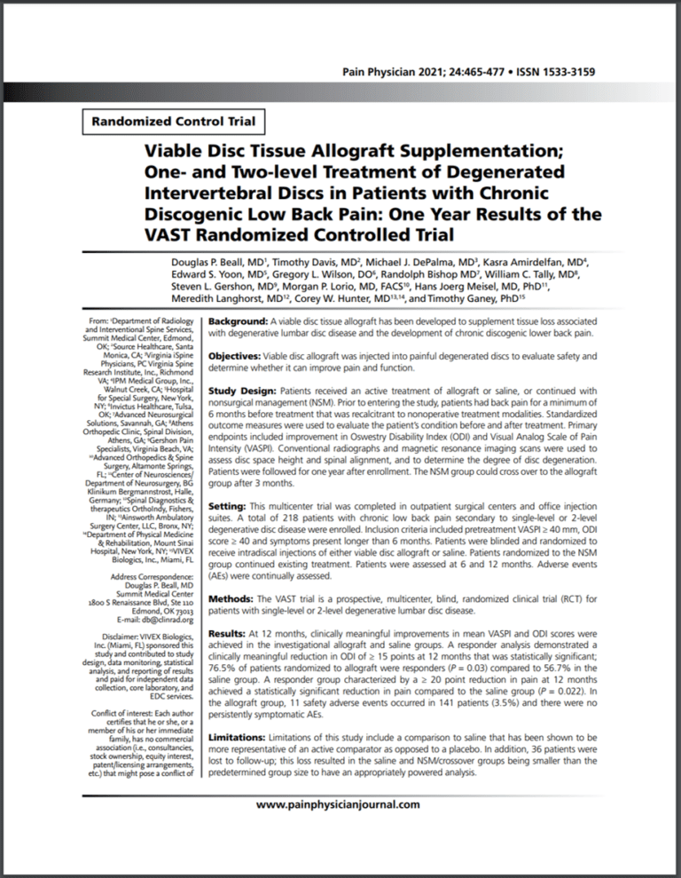 The New VAST Trial Results on VIA Disc - Regenexx