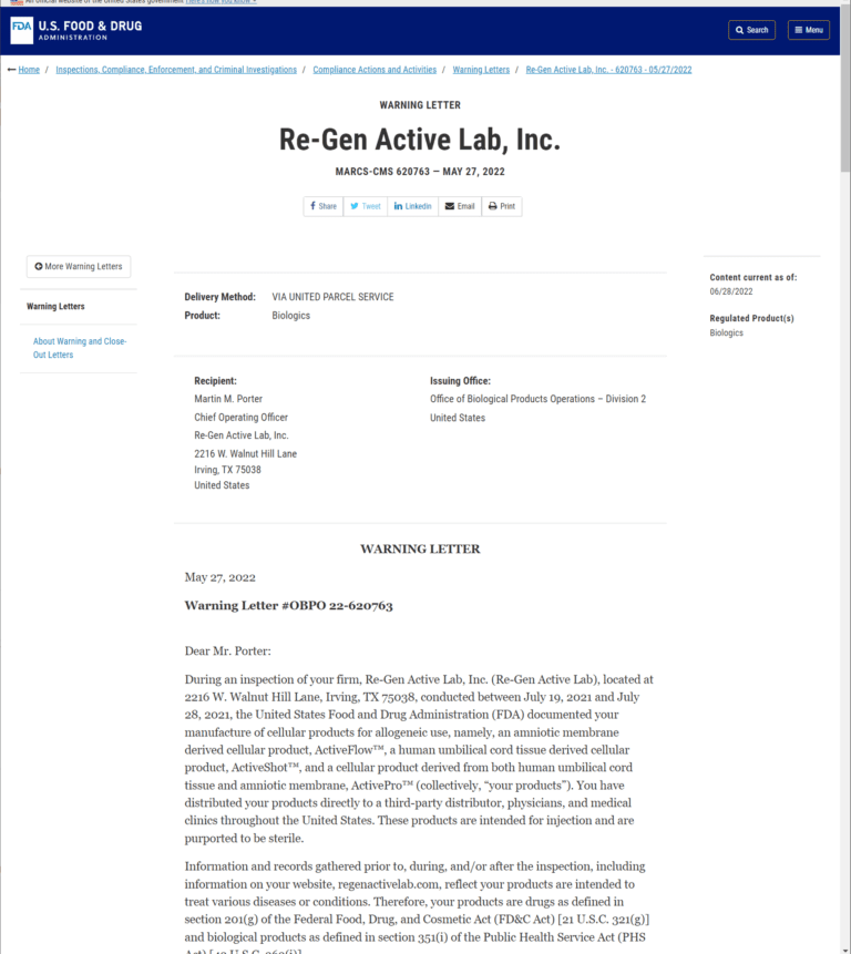 Why Language from a New FDA Amniotic and Umbilical Cord Warning Letter ...